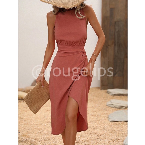 Rouge! | Dresses | Rusty Rose Casual Dress Faux Tie Wrap Skirt Round ...